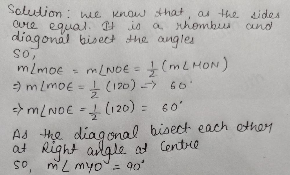 Solved: Given kite MENO, find m ∠ MOE m ∠ NOE , and m ∠ MYO if m ∠ MON ...