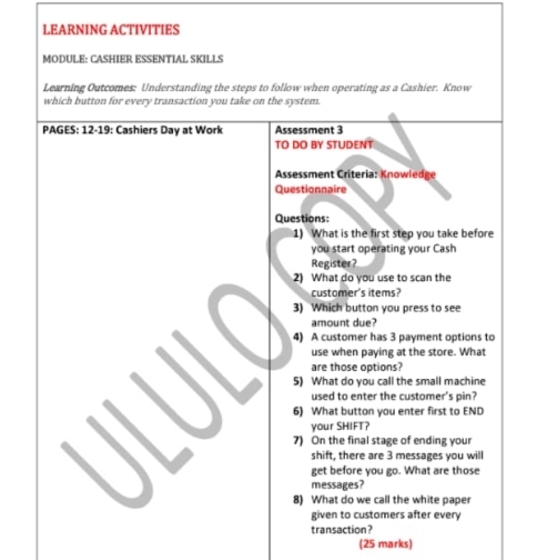 Solved: LEARNING ACTIVITIES MODULE: CASHIER ESSENTIAL SKILLS Learning ...