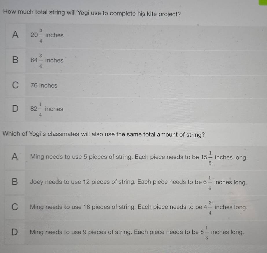 Solved: How much total string will Yogi use to complete his kite ...