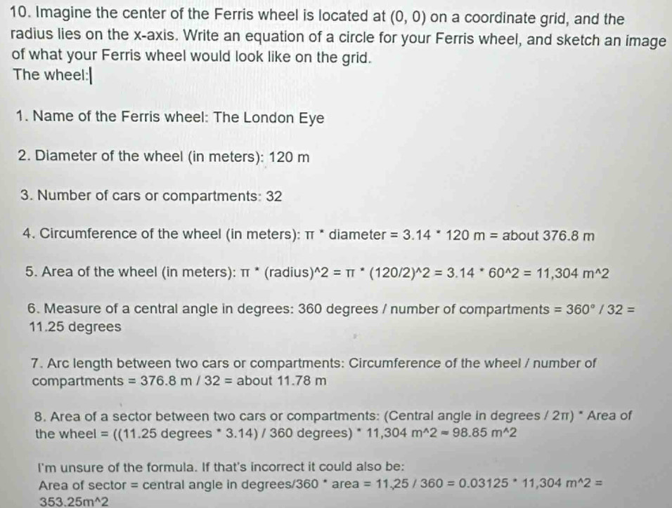 Solved: Imagine the center of the Ferris wheel is located at (0,0) on a ...