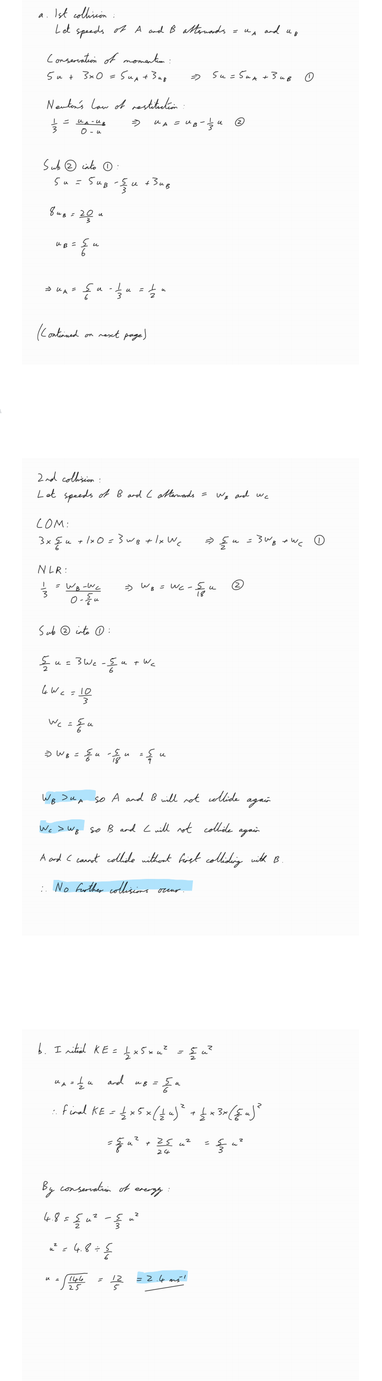 Solved: Three particles, A, B and C are in a straight line on a smooth ...