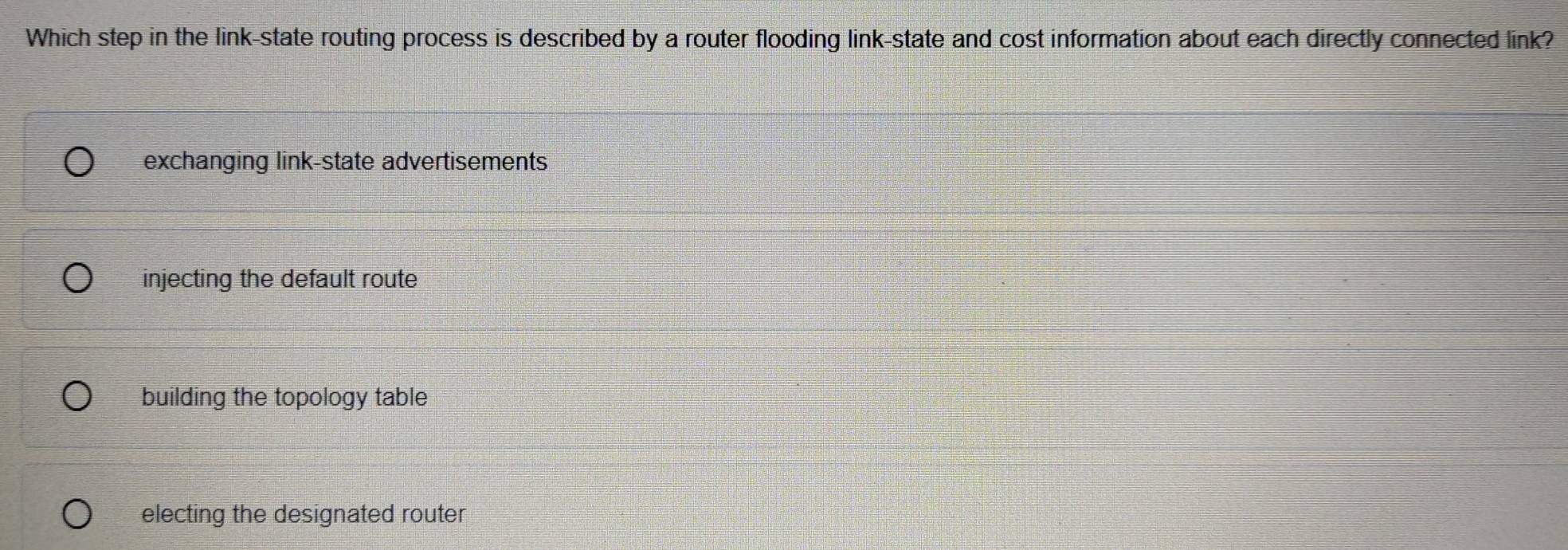 Solved: Which step in the link-state routing process is described by a ...