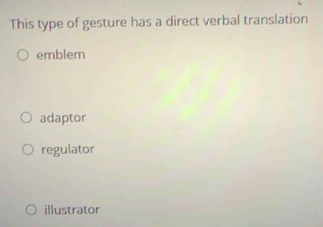Solved: This type of gesture has a direct verbal translation emblem ...