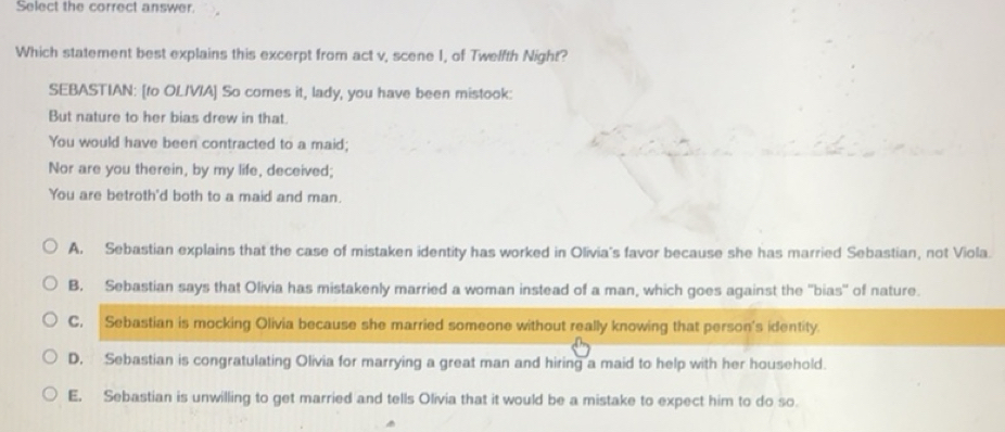 Solved: Select the correct answer. Which statement best explains this ...