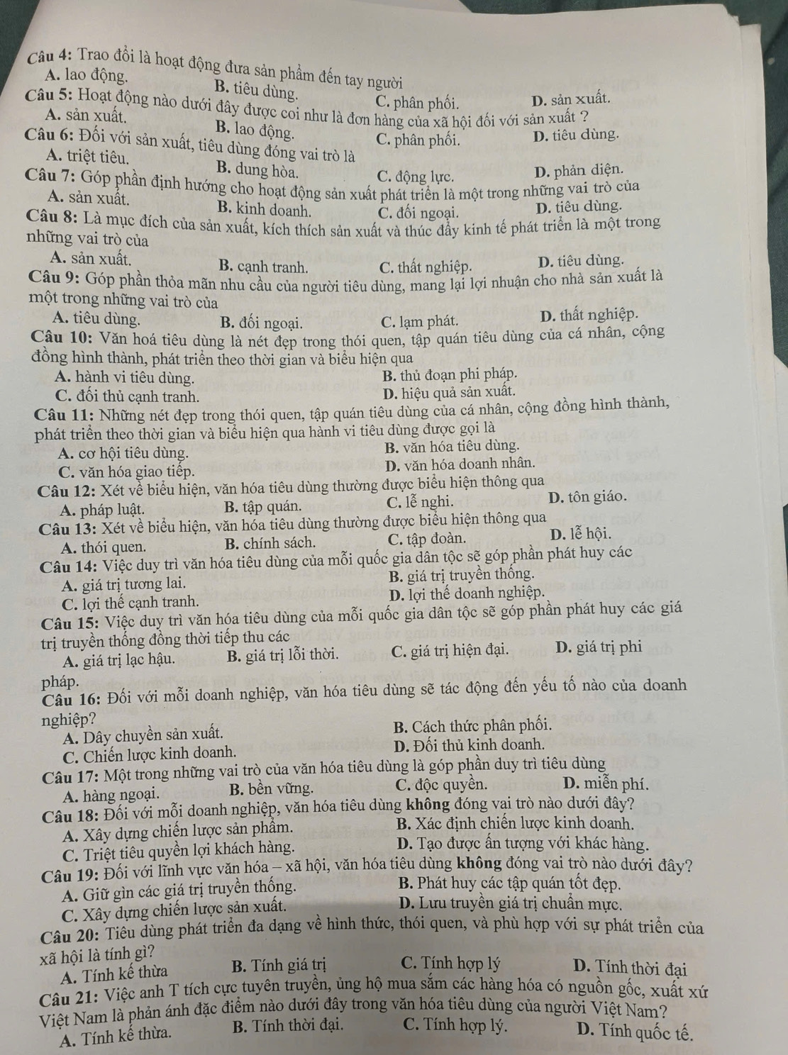 Giải quyết:Trao đổi là hoạt động đưa sản phẩm đến tay người A. lao động ...