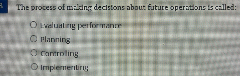 Solved: The process of making decisions about future operations is ...
