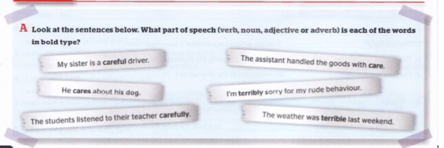 Giải quyết:A Look at the sentences below. What part of speech (verb ...