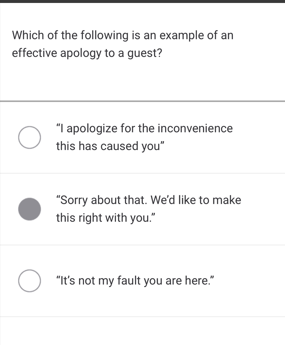 Solved: Which of the following is an example of an effective apology to ...
