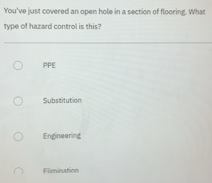 Solved: You've just covered an open hole in a section of flooring. What ...