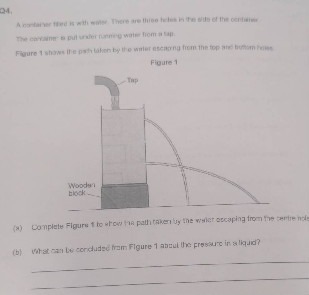 Solved: A container filled is with water. There are three holes in the ...