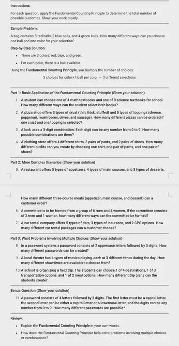 Solved: Instructions: For each question, apply the Fundamental Counting Principle to determine ...