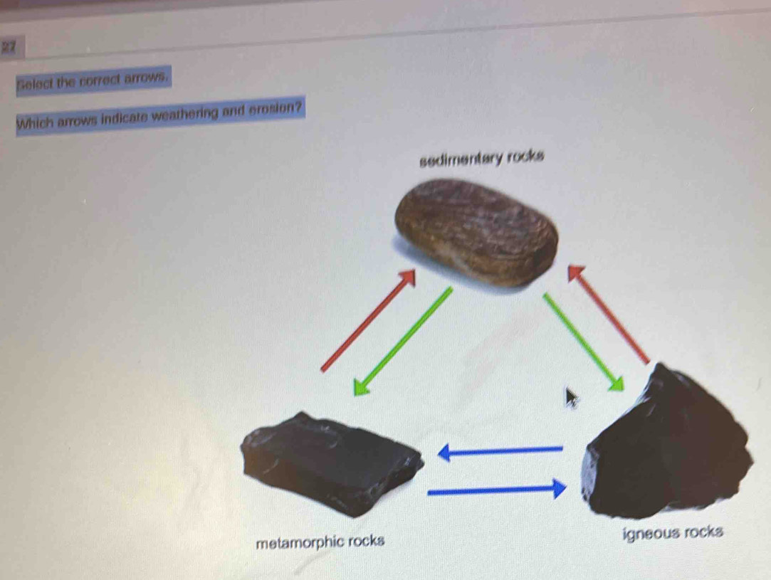 Solved: Select the correct arrows. Which arrows indicate weathering and ...