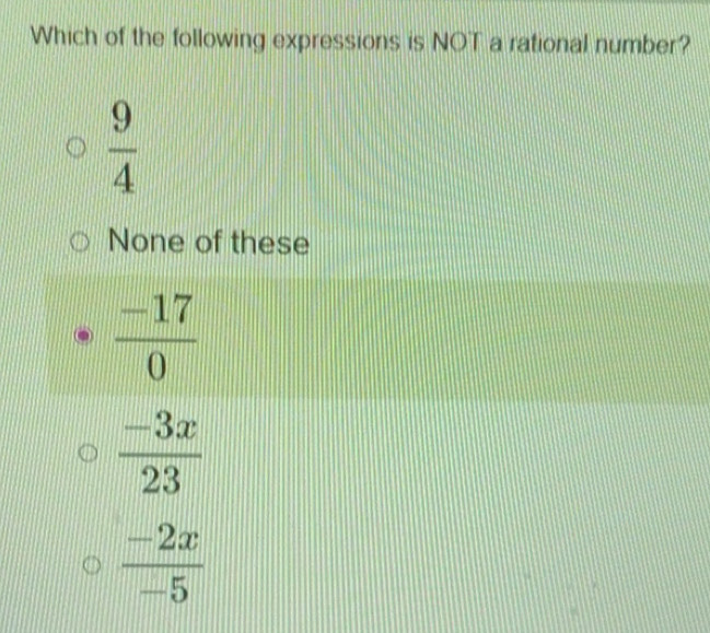 Solved: Which of the following expressions is NOT a rational number? 9/ ...
