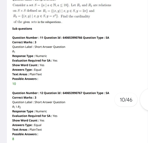 Solved: Consider a set S= a|a∈ N,a≤ 18. Let R_1 and R_2 are relations ...