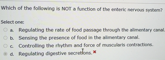 Solved: Which of the following is NOT a function of the enteric nervous ...