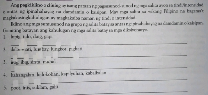 Solved: Ang pagkiklino o clining ay isang paraan ng pagsusunod-sunod ng ...