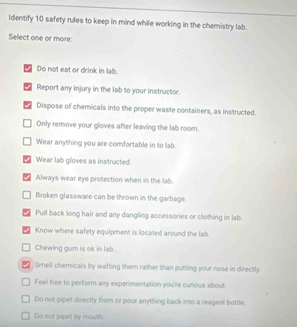 Solved: ldentify 10 safety rules to keep in mind while working in the ...