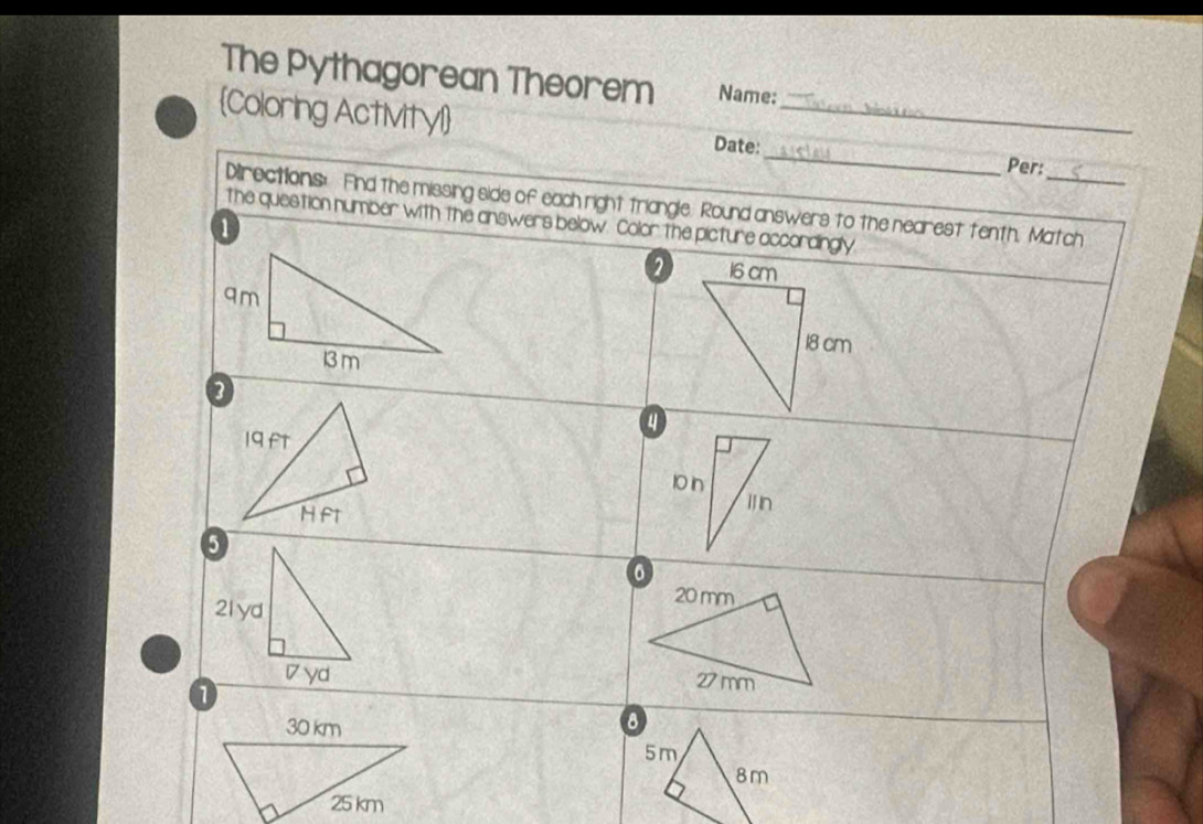 Solved: The Pythagorean Theorem Name: Coloring Activityl Date:_ _Per ...