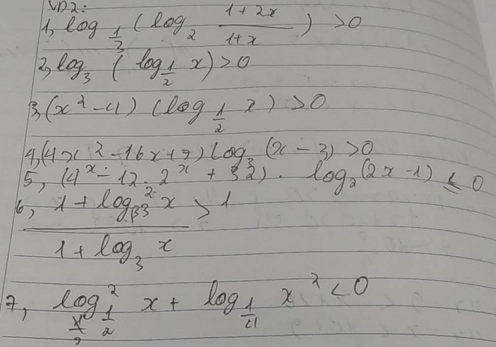 Giải quyết:VD2: log _ 1/3 (log _2 (1+2x)/1+x )>0 do log _3(log _ 1/2 x ...