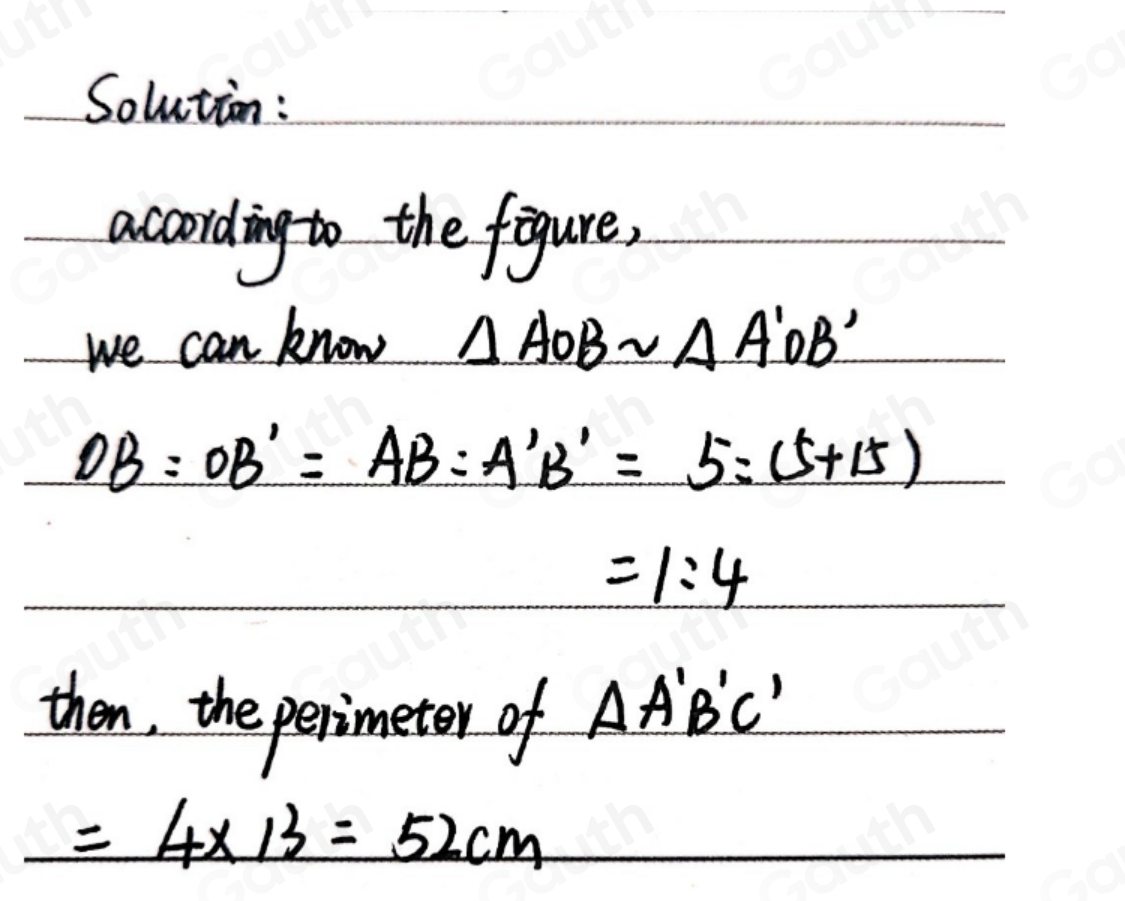 Solved: The perimeter of ABC is 13 cm. It was dilated to create What is ...