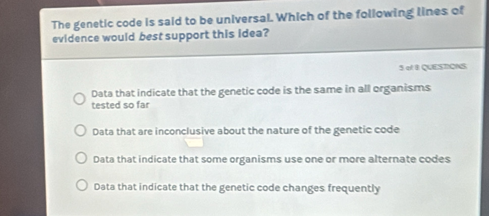 Solved: The genetic code is said to be universal. Which of the ...
