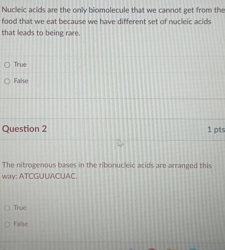 Solved: Nucleic acids are the only biomolecule that we cannot get from ...