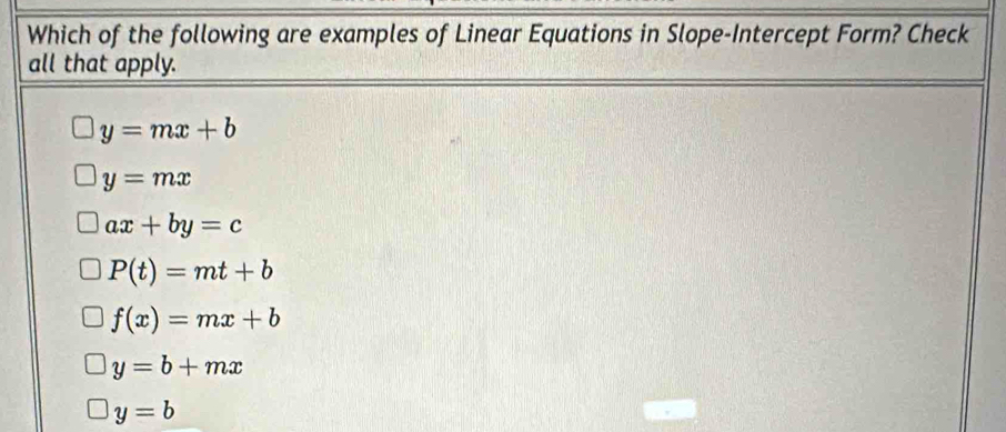 Solved: Which of the following are examples of Linear Equations in ...