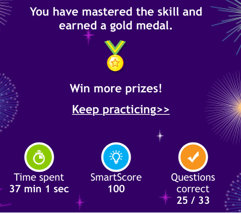 Solved: You have mastered the skill and earned a gold medal. Win more ...