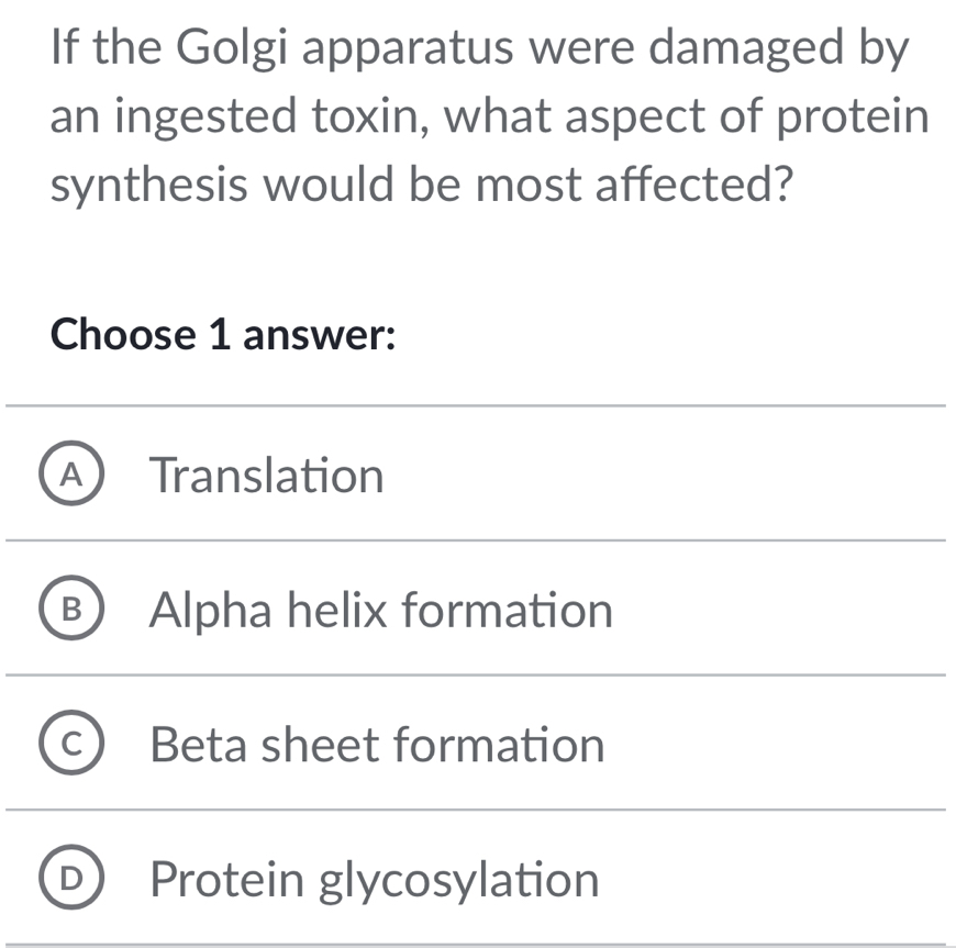 Solved: If the Golgi apparatus were damaged by an ingested toxin, what ...