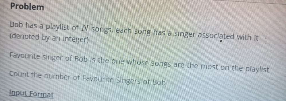 Solved: Problem Bob has a playlist of N songs, each song has a singer ...