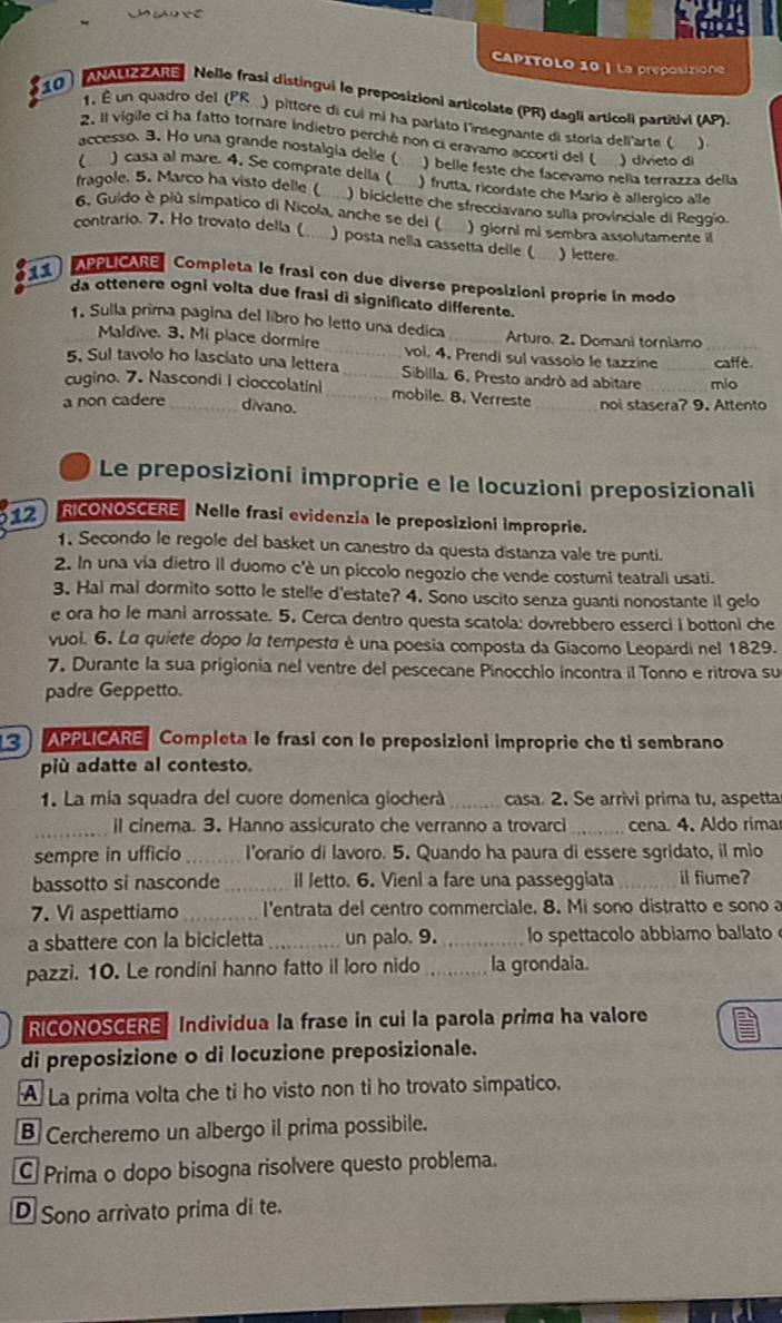 Risolto:CAPITOLO 10 | La preposizione 10 ANAUZZARE Nelle frasi ...