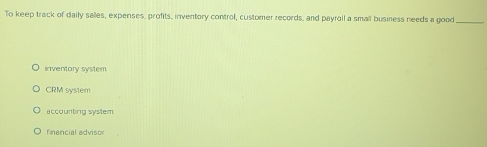 Solved: To keep track of daily sales, expenses, profits, inventory ...