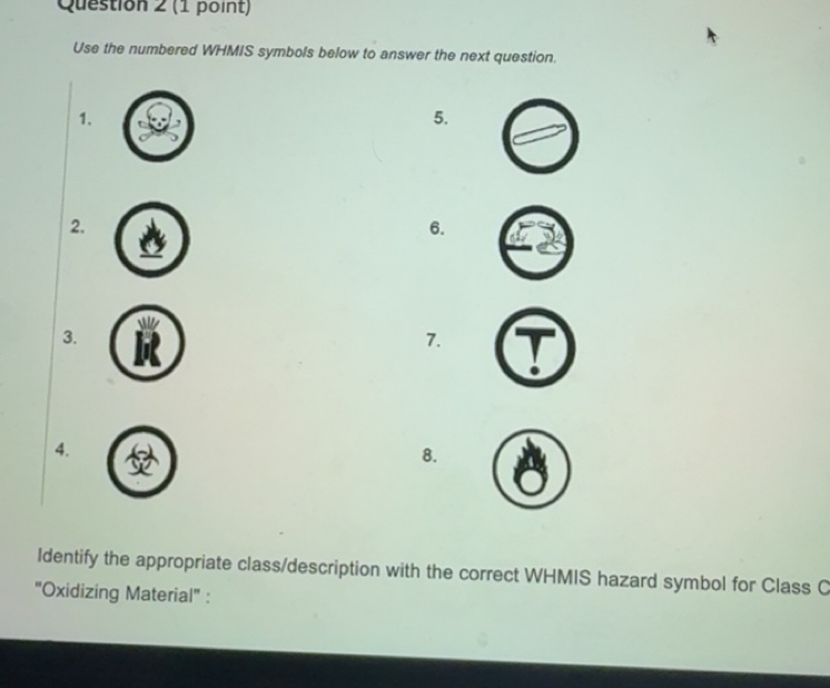 Solved: Use the numbered WHMIS symbols below to answer the next ...