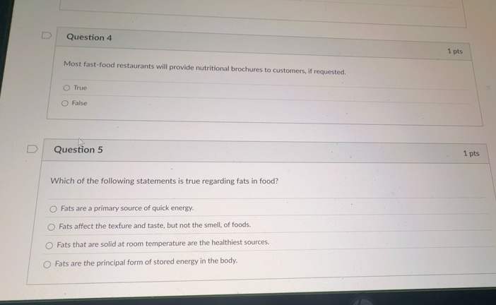 Solved: Most fast-food restaurants will provide nutritional brochures ...