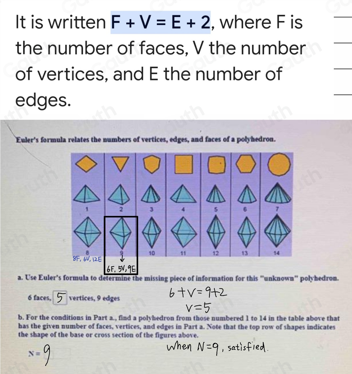 Solved: Euler's formula relates the numbers of vertices, edges, and ...