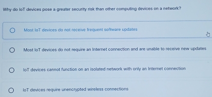 Solved: Why do loT devices pose a greater security risk than other ...