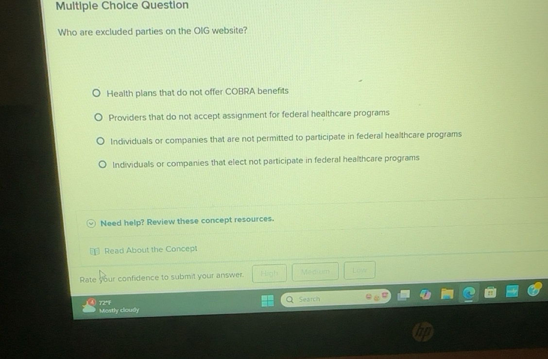 Solved: Question Who are excluded parties on the OIG website? Health ...