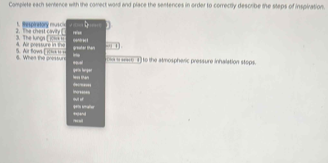 Solved: Complete each sentence with the correct word and place the ...