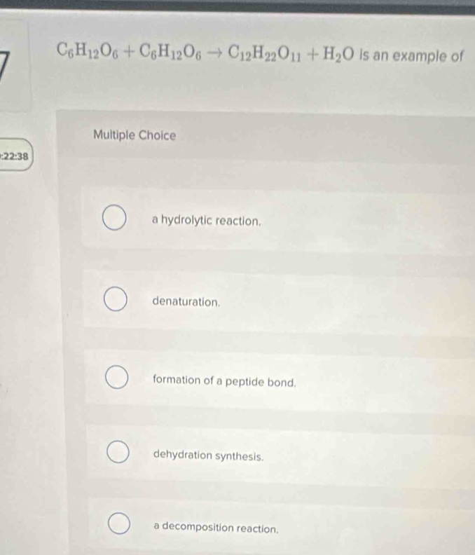 Solved: C_6H_12O_6+C_6H_12O_6to C_12H_22O_11+H_2O is an example of ...