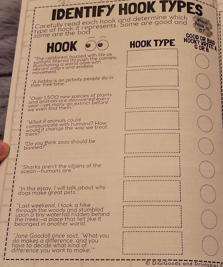 Solved: IDENTIFY HOOK TYPES Carefully read each hook and determine ...