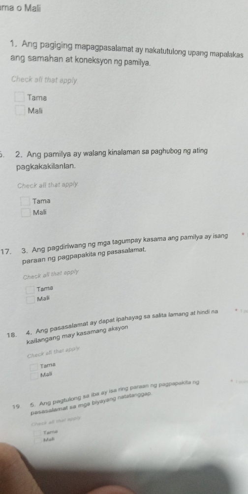 Solved: ma o Mali 1. Ang pagiging mapagpasalamat ay nakatutulong upang ...