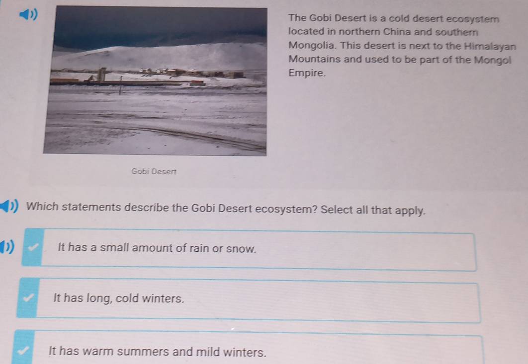 Solved: The Gobi Desert is a cold desert ecosystem located in northern ...