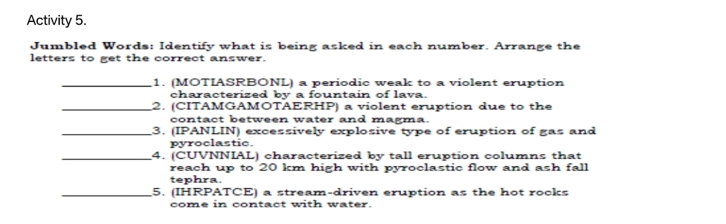 Solved: Activity 5. Jumbled Words: Identify what is being asked in each ...