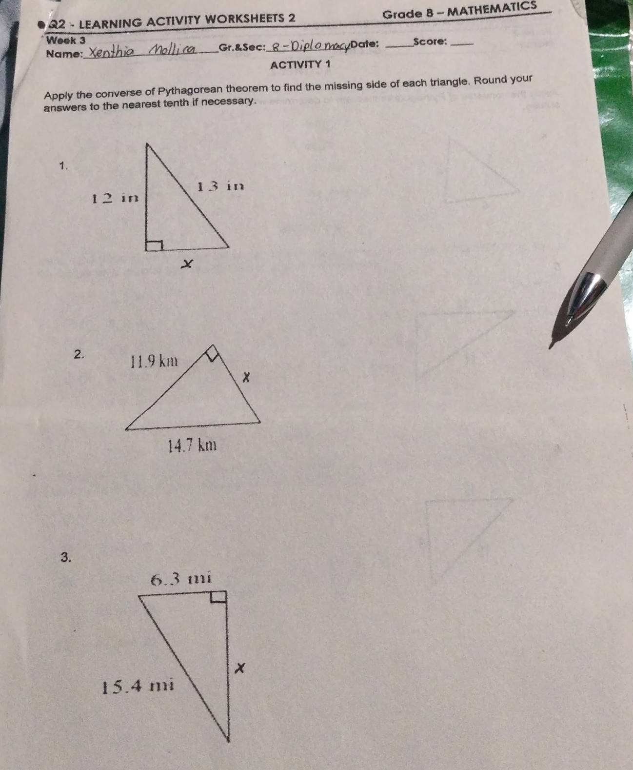Solved: Grade 8 - MATHEMATICS Q2 - LEARNING ACTIVITY WORKSHEETS 2 Week ...