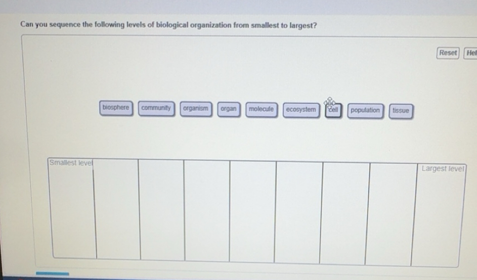 Solved: Can you sequence the following levels of biological organization from smallest to ...