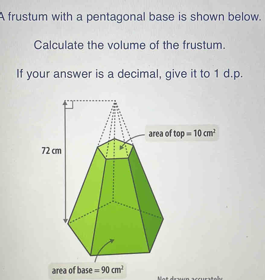 Solved: A frustum with a pentagonal base is shown below. Calculate the volume of the frustum. If ...