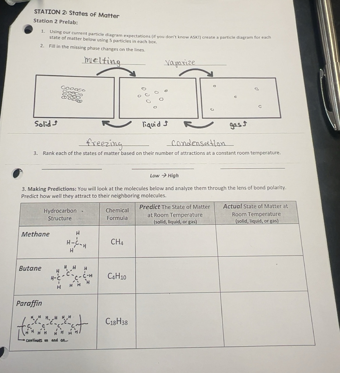 Solved: STATION 2: States of Matter Station 2 Prelab: 1. Using our ...
