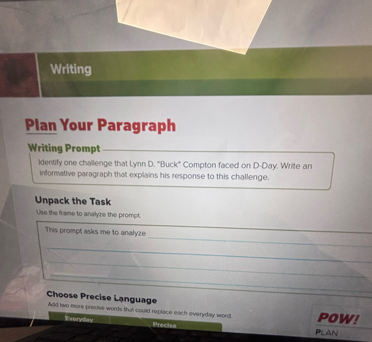 Solved: Writing Plan Your Paragraph Writing Prompt Identify one ...