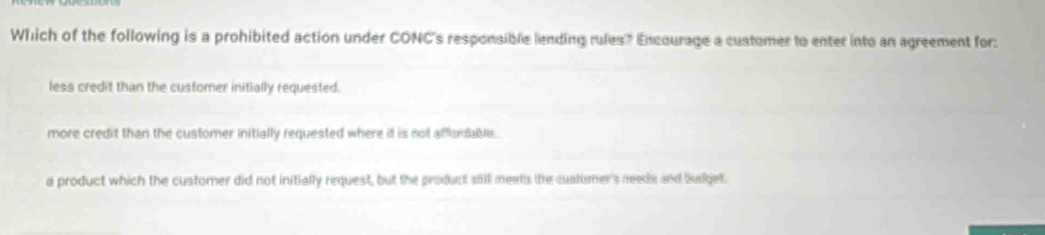 Solved: Which of the following is a prohibited action under CONC's ...