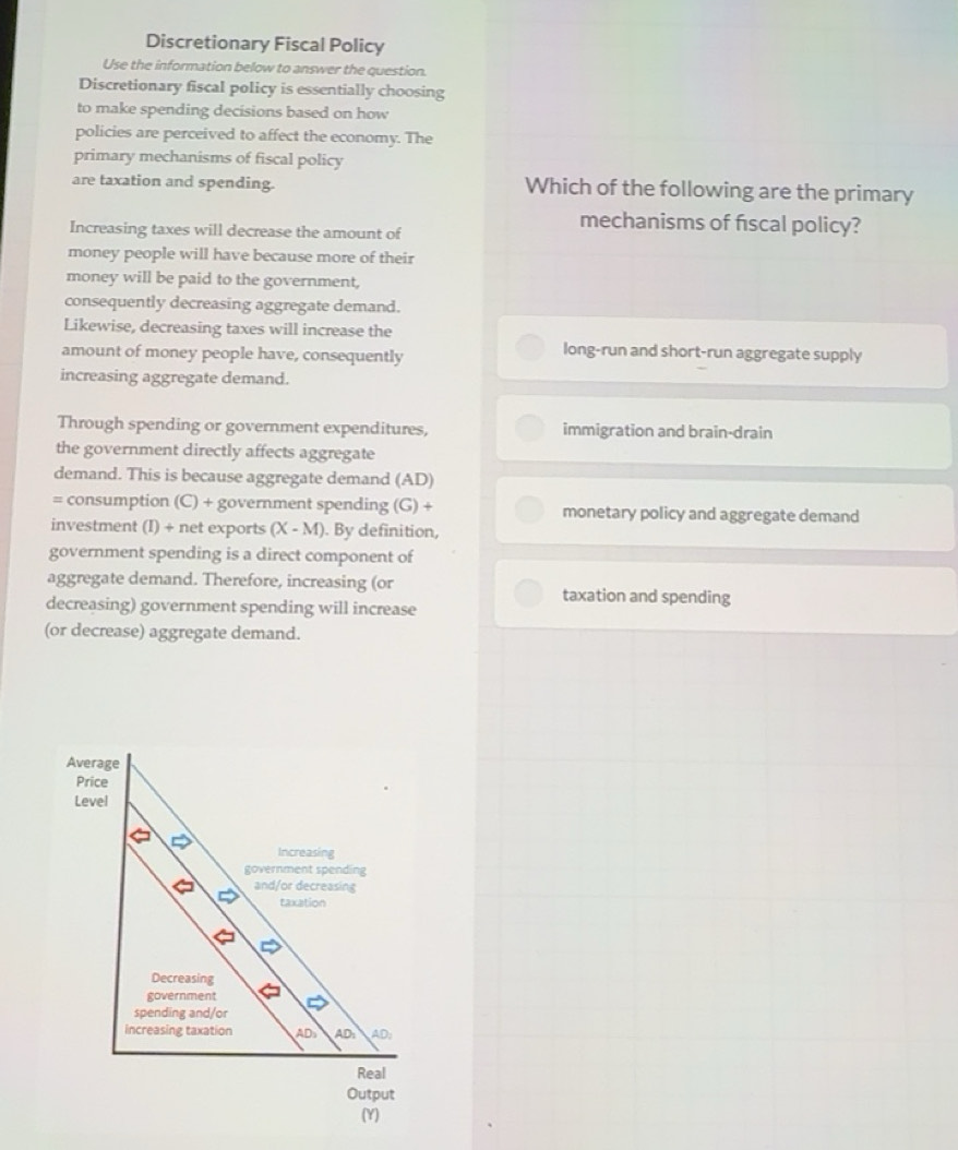 Solved: Discretionary Fiscal Policy Use the information below to answer ...